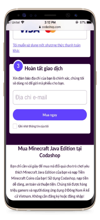 Hướng dẫn mua Minecraft – Codashop Việt Nam (Vietnam)