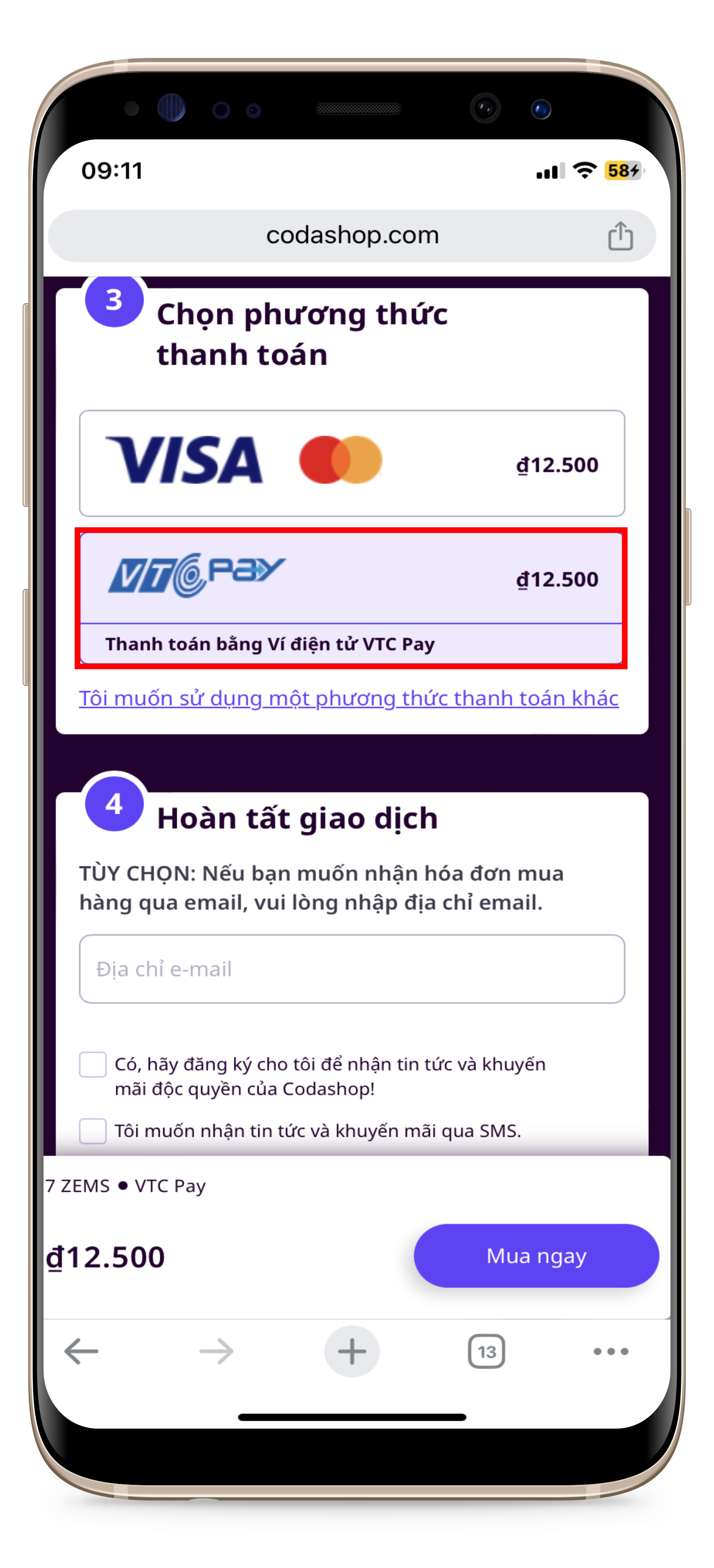Cách thanh toán bằng VTC Pay – Codashop Việt Nam (Vietnam)